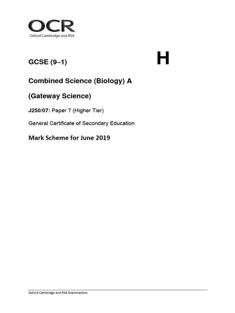 GCSE Combined Science Mark Scheme 2019 | PDF | Photosynthesis ...