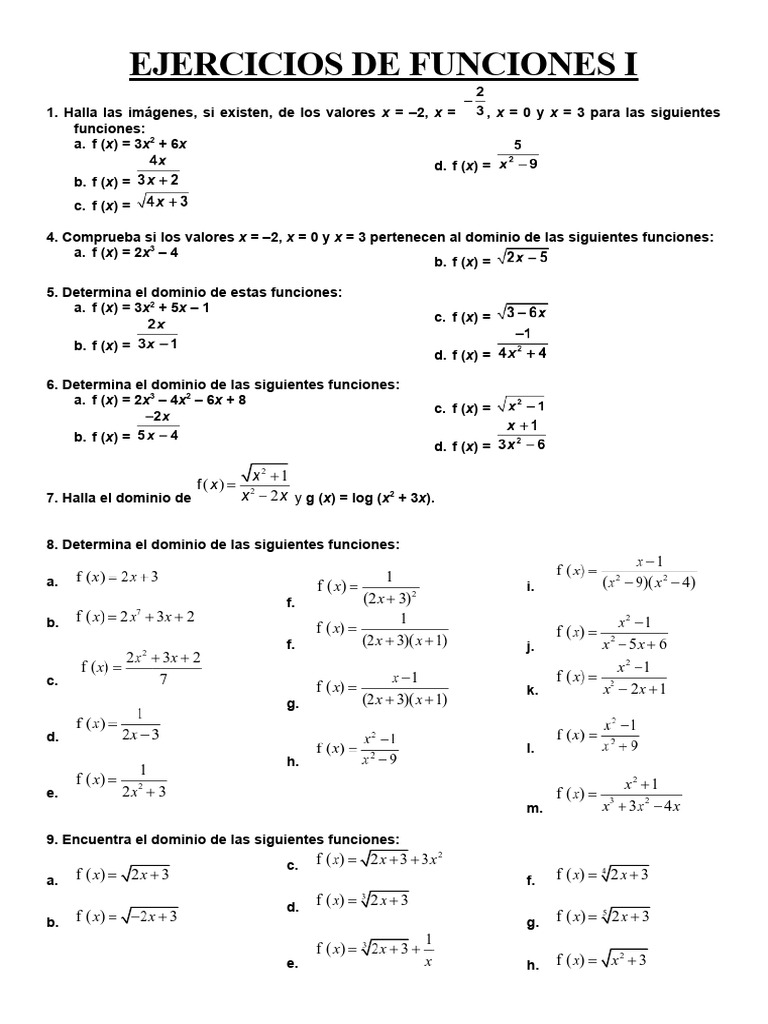 Ejercicios Funciones I Sin Resolver | PDF