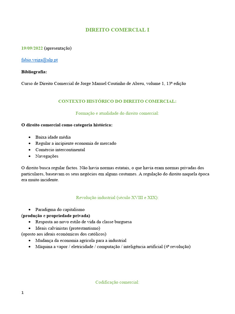 Direito Comercial I | PDF | Economia | Business