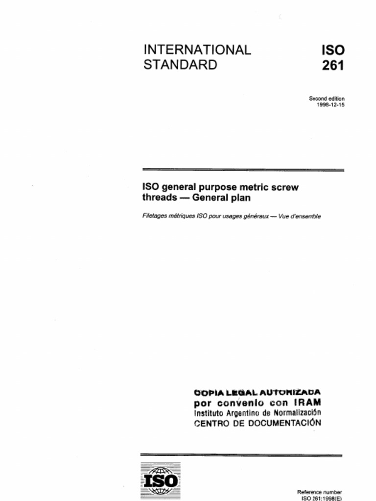 Iso 261 - 1998 - Classificação Do Passo de Rosca V2 | PDF