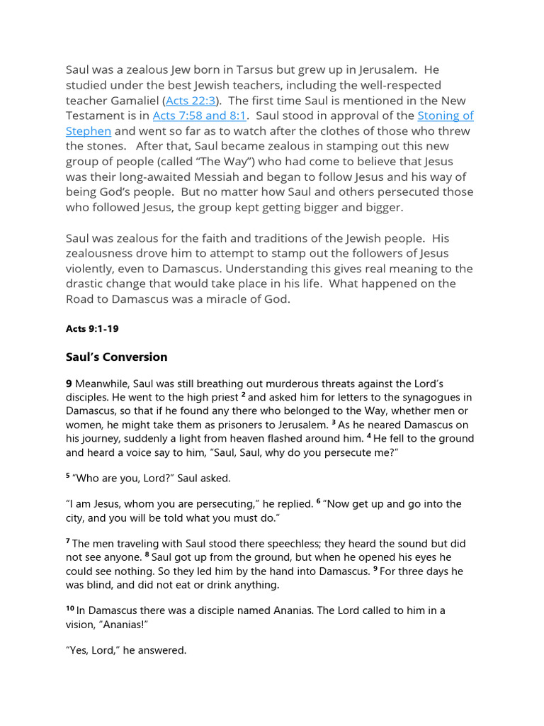 Saul Was A Zealous Jew Born in Tarsus But Grew Up in Jerusalem | PDF ...