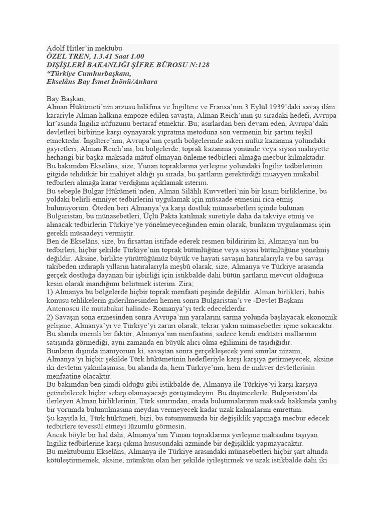 Inonu-Hitler Mektuplar | PDF