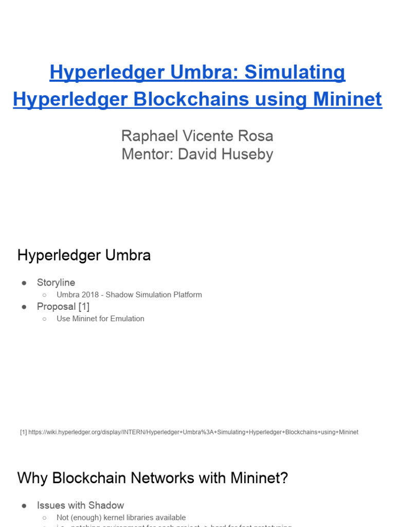 Hyperledger Umbra Simulating Hyperledger Blockchains Using Mininet Pdf Computer Network