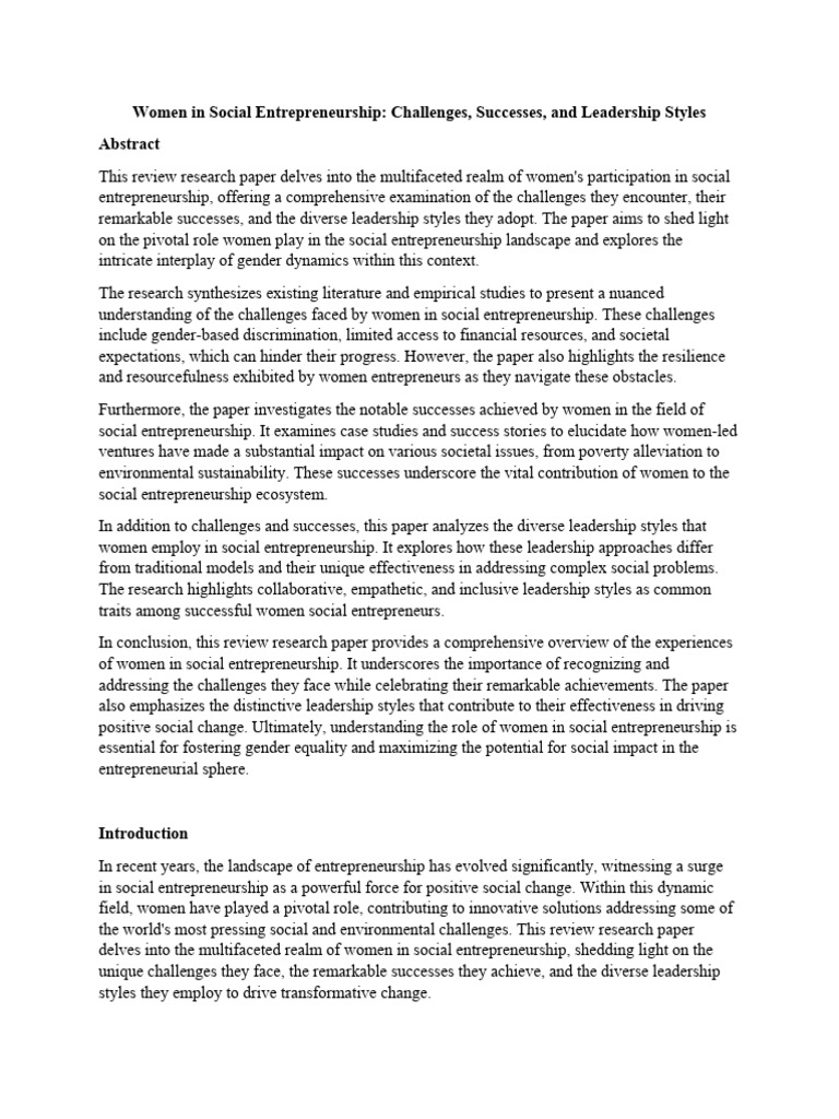 Chapter 34 Women in Social Entrepreneurship Challenges, Successes, and ...