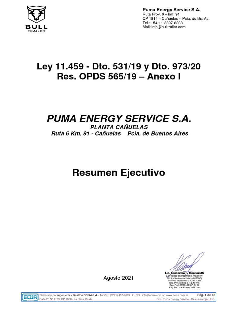 Resumen Del Proyecto PUMA ENERGY SERVICE S.A, Planta CAÑUELAS | Descargar gratis PDF ...
