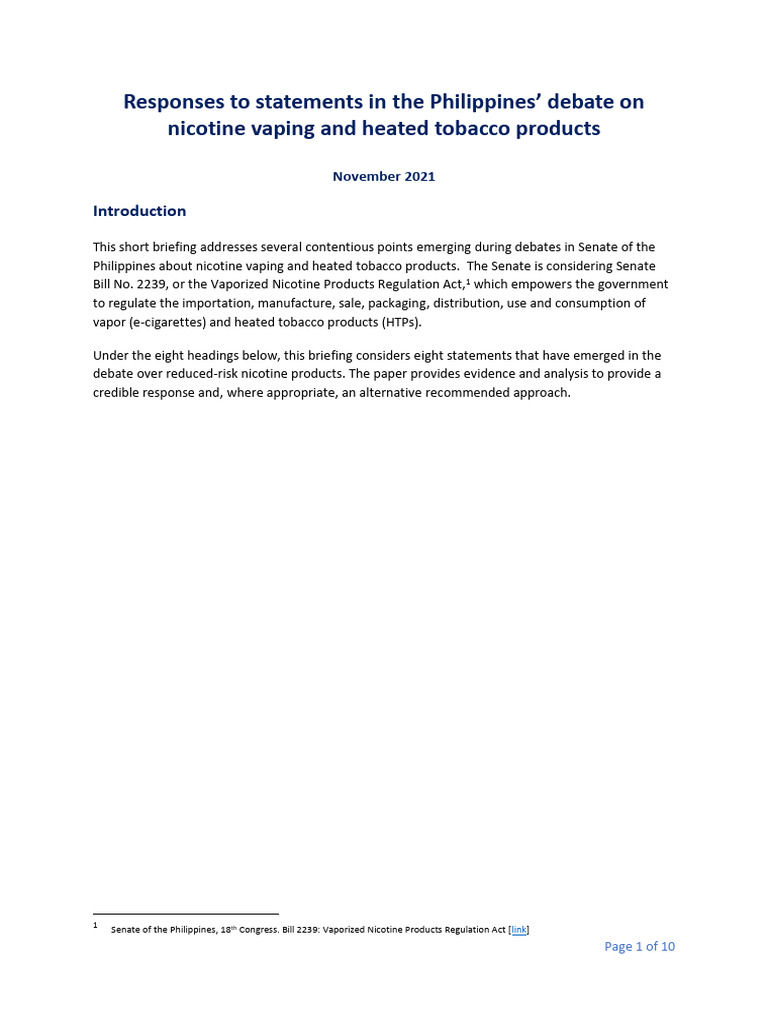 Philippines Senate Debate on Vaping Regulation | PDF | Electronic ...