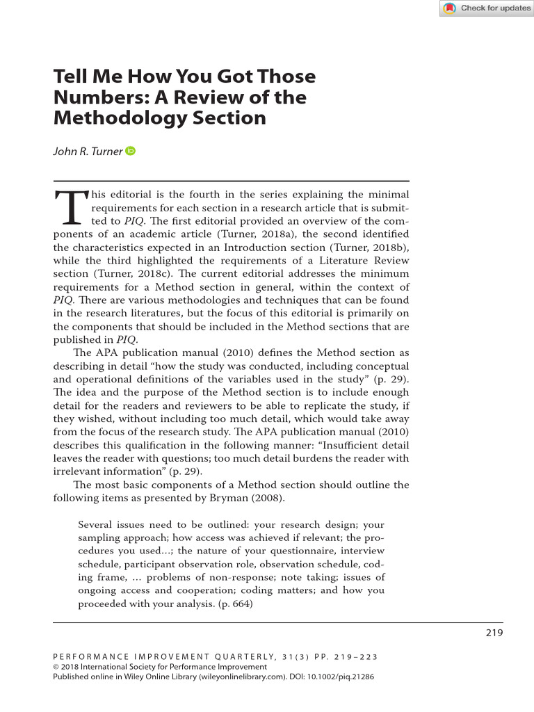 Tell Me How You Got Those Numbers A Review of The Methodology Section ...