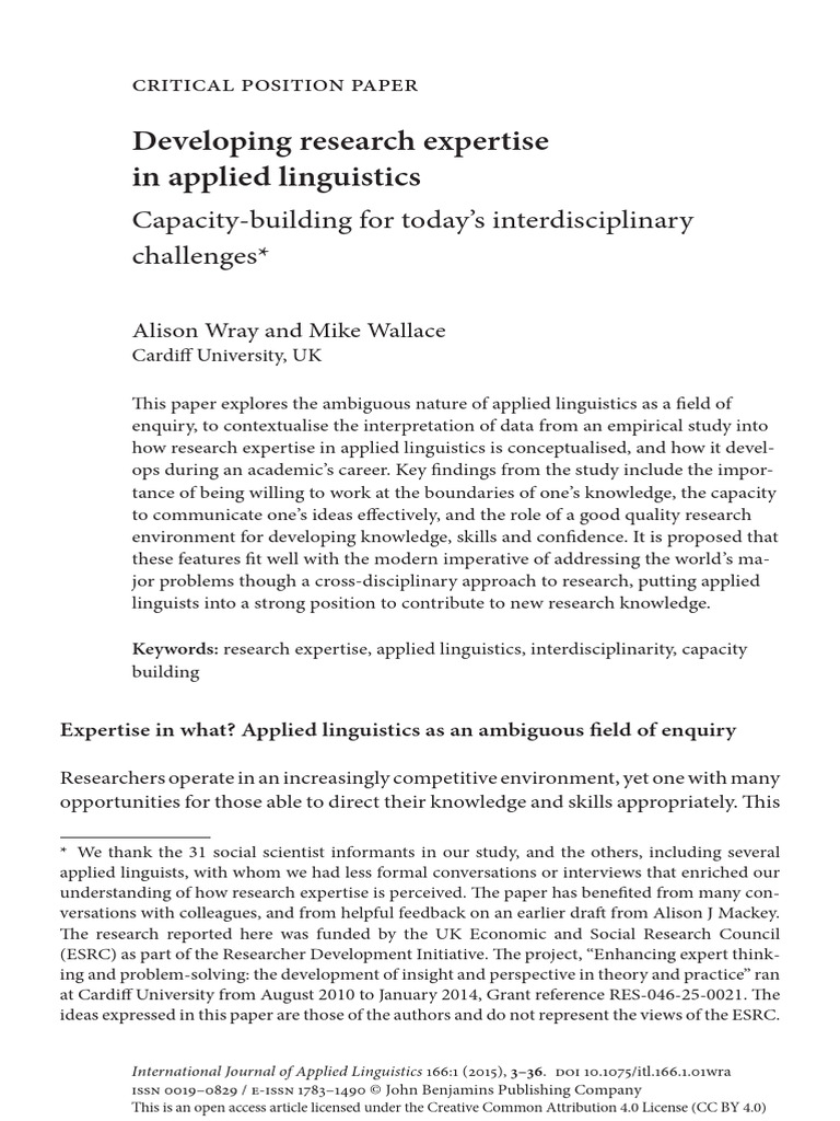 Developing Research Expertise in Applied Linguistics - Capacity ...