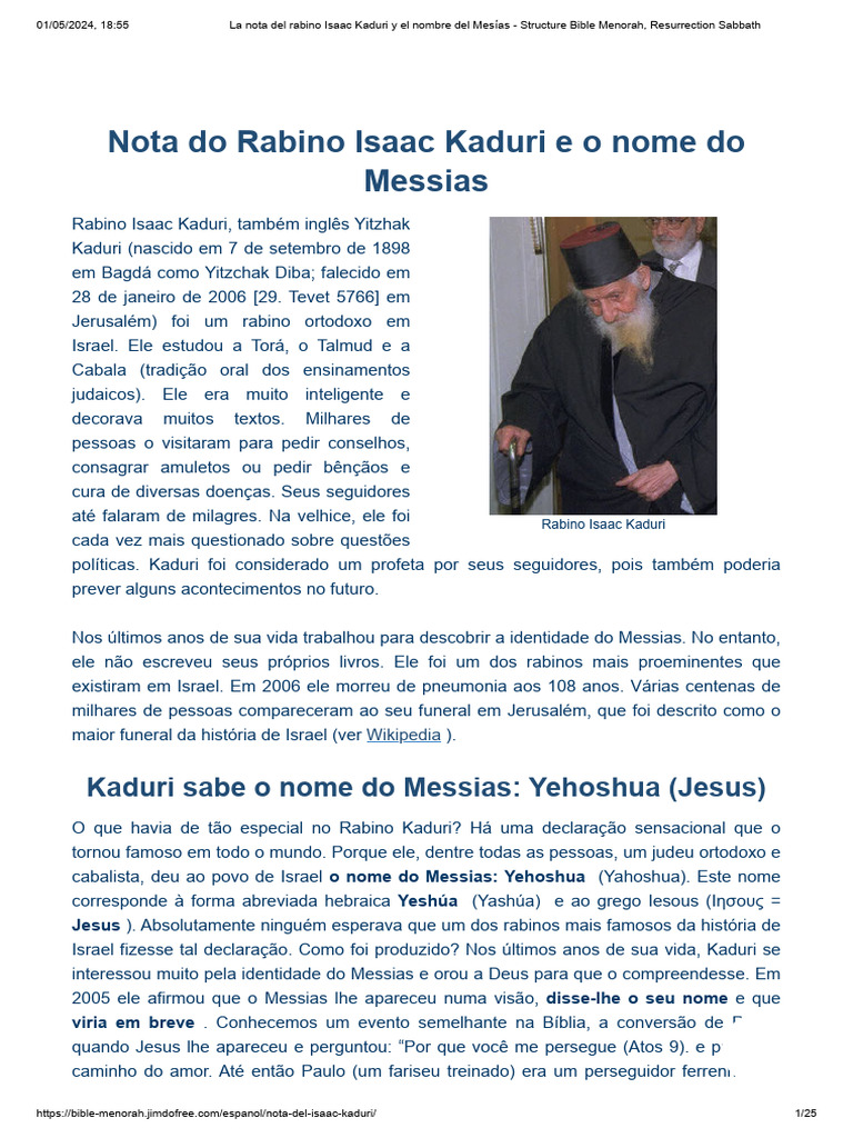 La Nota Del Rabino Isaac Kaduri y El Nombre Del Mesías - Structure ...