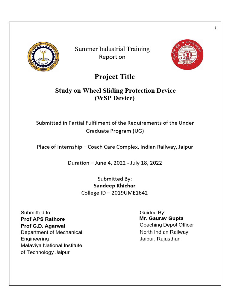 Sandeep Khichar Final Report Training Report | PDF | Axle | Rail Transport