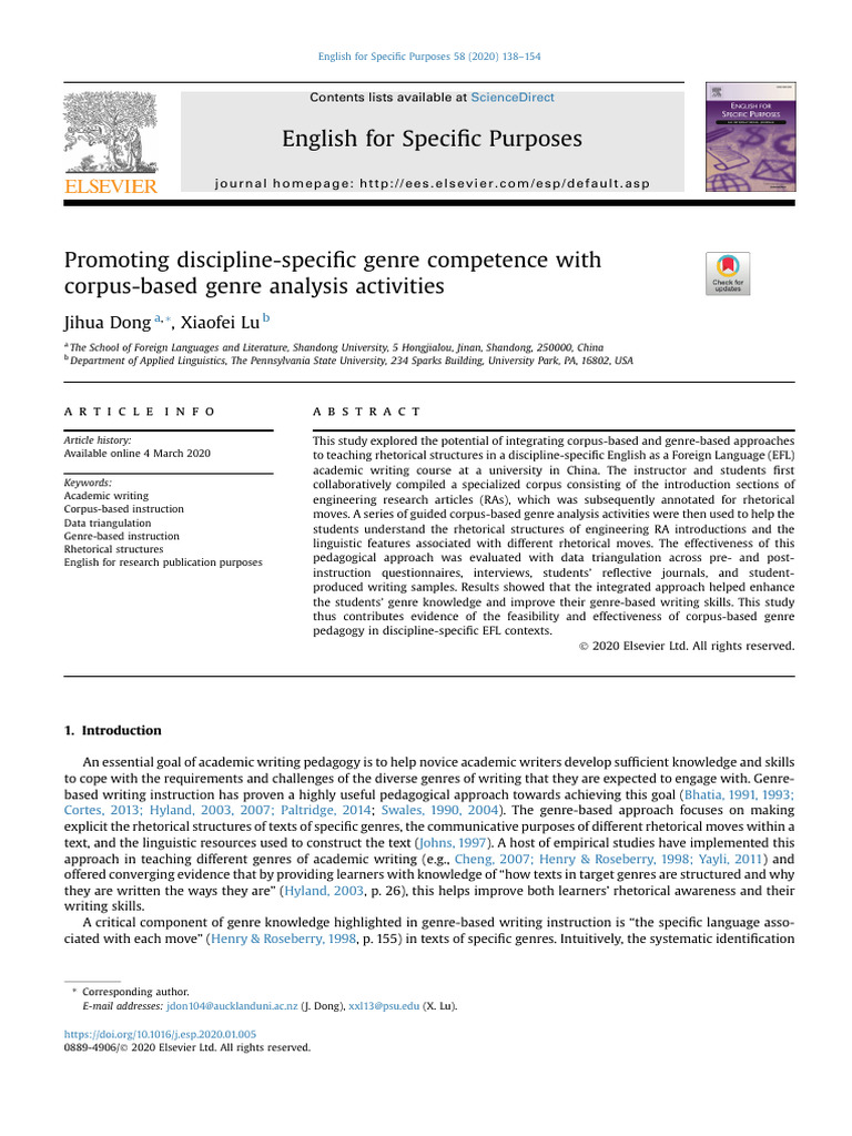 Promoting Discipline-Specific Genre Competence With Corpus-Based Genre ...
