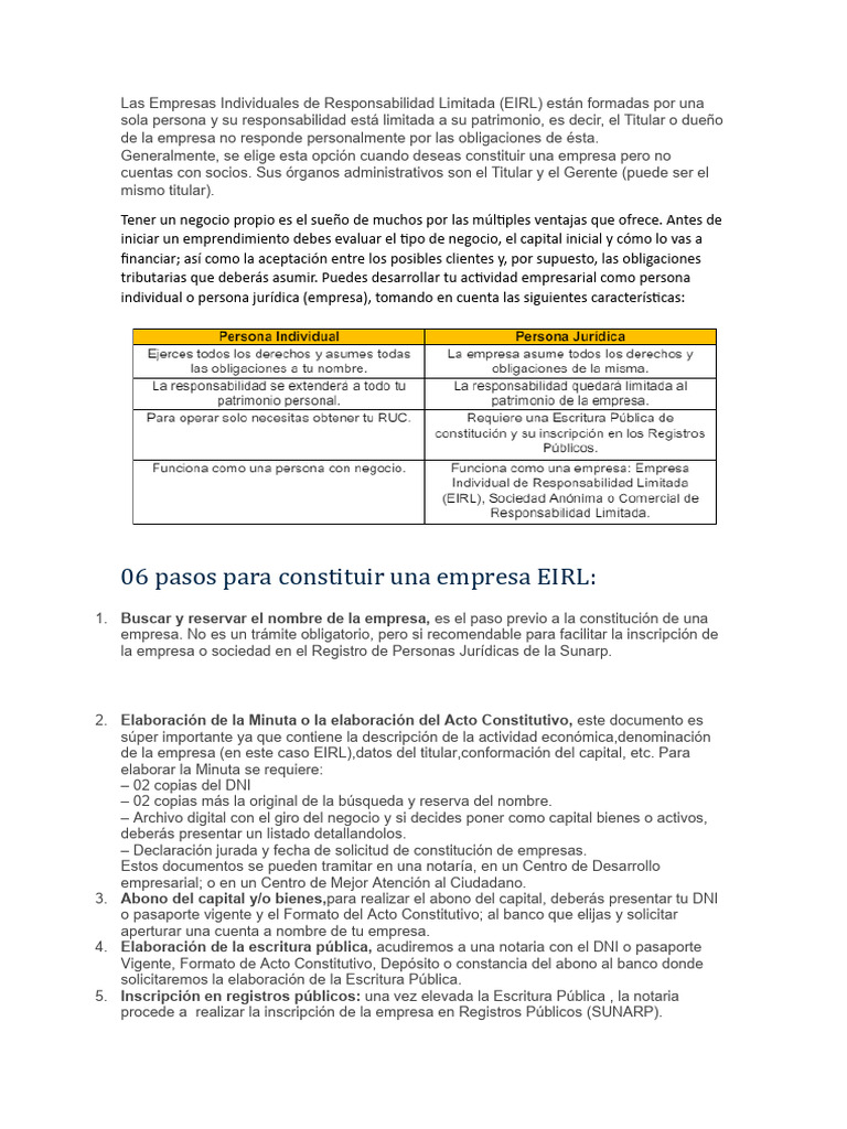 Constitucion de Empresa EIRL - MIRIAN | PDF | Documento de identidad ...