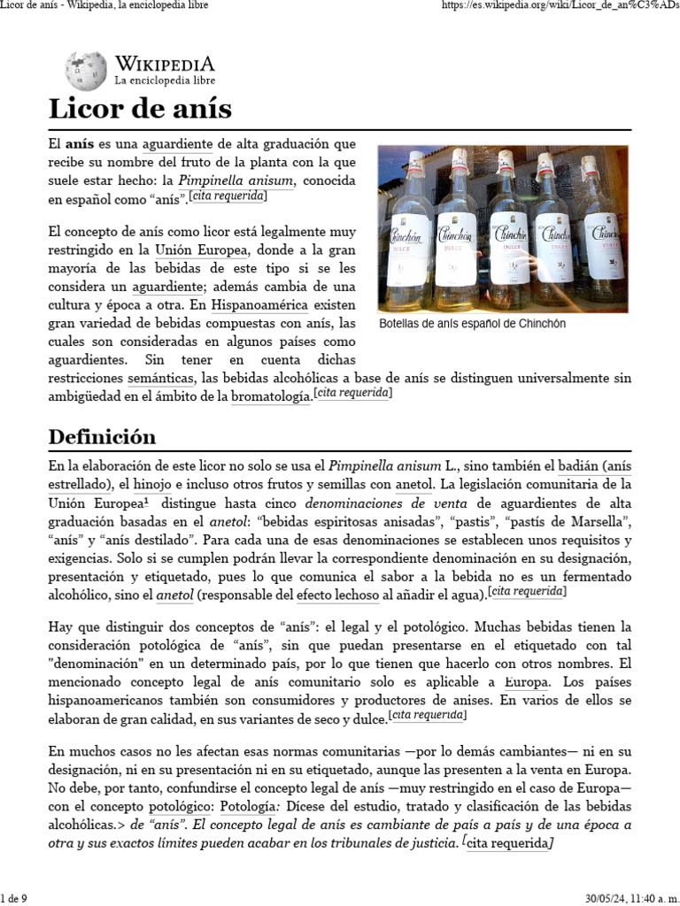 Licor de Anís - Wikipedia, La Enciclopedia Libre | PDF | Bebida ...