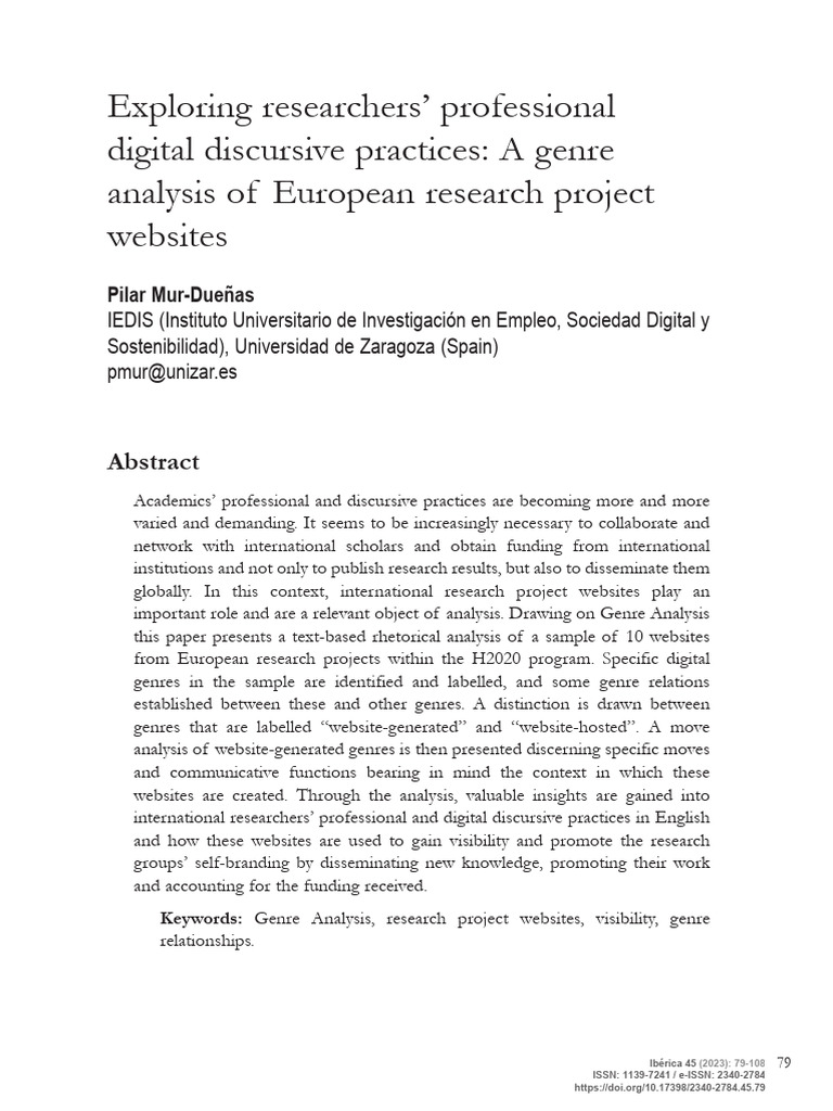 Exploring Researchers' Professional Digital Discursive Practices - A Genre Analysis of European ...