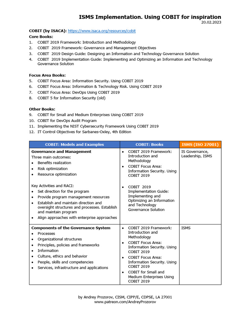 ISMS Implementation. Using COBIT For Inspiration: Cobit (By Isaca) : Core Books | PDF ...