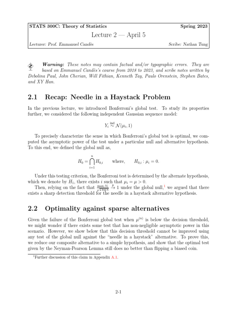 Lecture 02 | PDF | Signal To Noise Ratio | Null Hypothesis