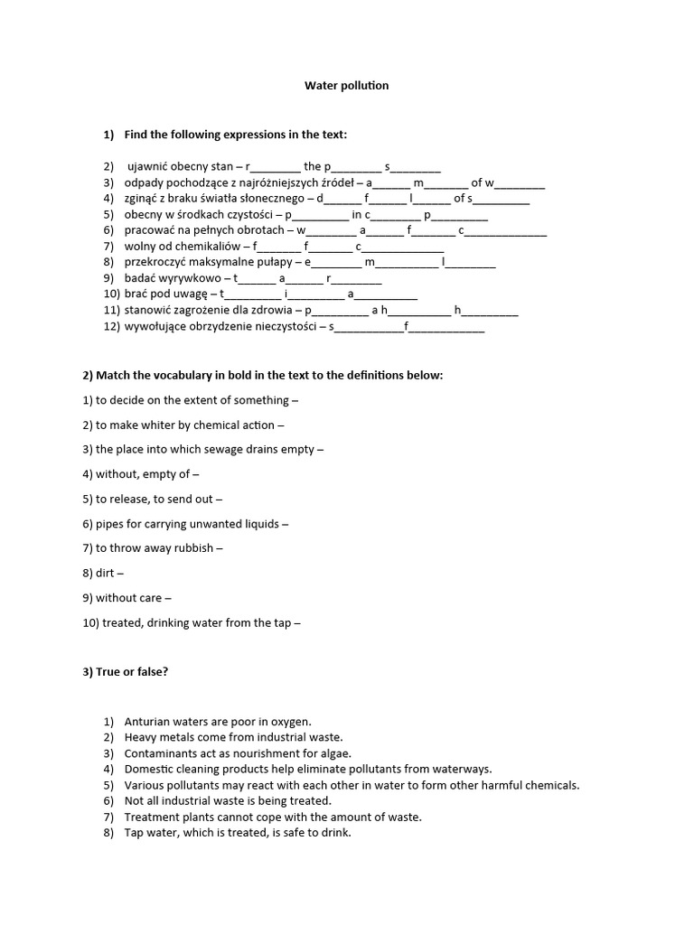 Water Pollution Exercise | Download Free PDF | Water | Water Pollution