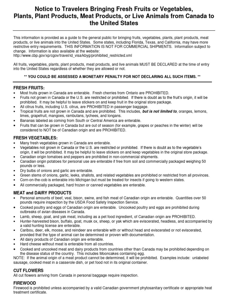 Notice To Travelers Border | PDF | Fruit | Vegetables