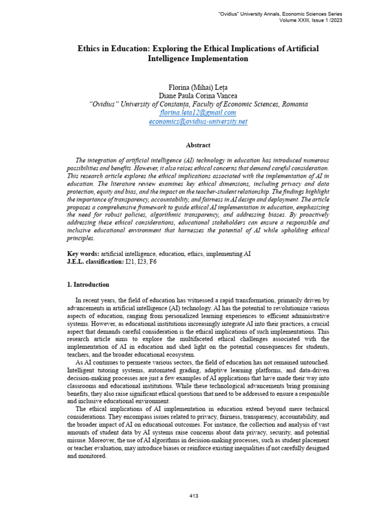 Ethics in Education - Exploring The Ethical Implications of Artificial ...
