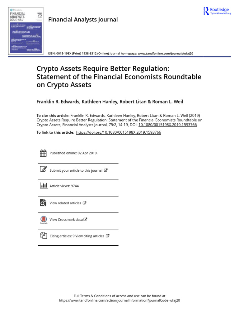 Crypto Assets Require Better Regulation Statement of The Financial ...
