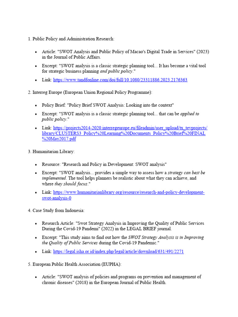 SWOT Analysis in Public Policy Research | PDF