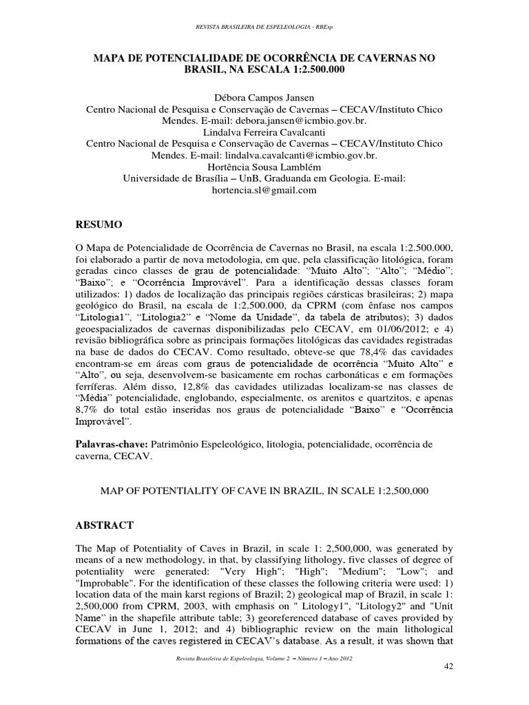 Jansen, D. C. - Mapa de Pontecialidade de Ocorrência | PDF | Caverna | Geociências