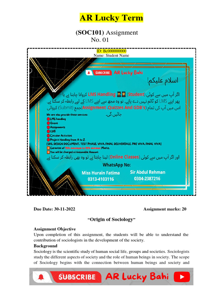 SOC101 Assignment 1 by AR Lucky Term | PDF | Sociology | Social Sciences