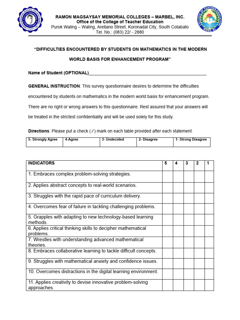 Difficulties Encountered by Students On Mathematics in The Modern World ...