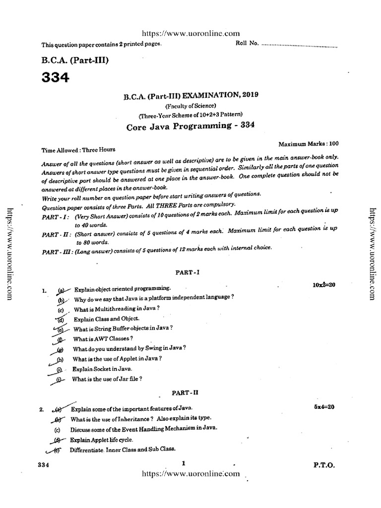 Bca Part 3 Core Java Programming 334 2019 | PDF