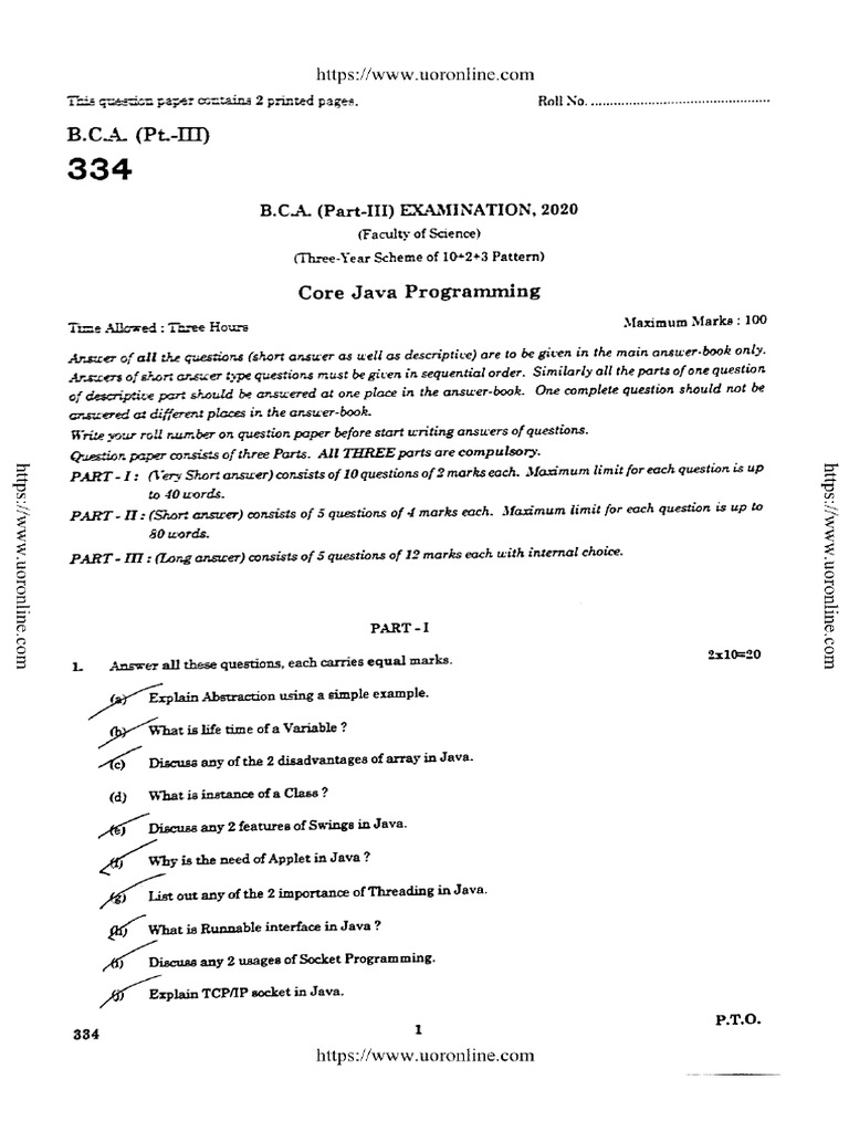 Bca Part 3 Core Java Programming 334 2020 | PDF