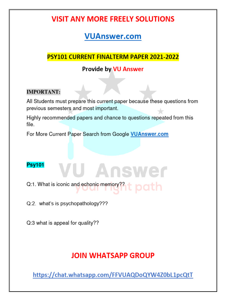 PSY101 Final Term Papers 2021-2022 | PDF | Emotions | Motivational
