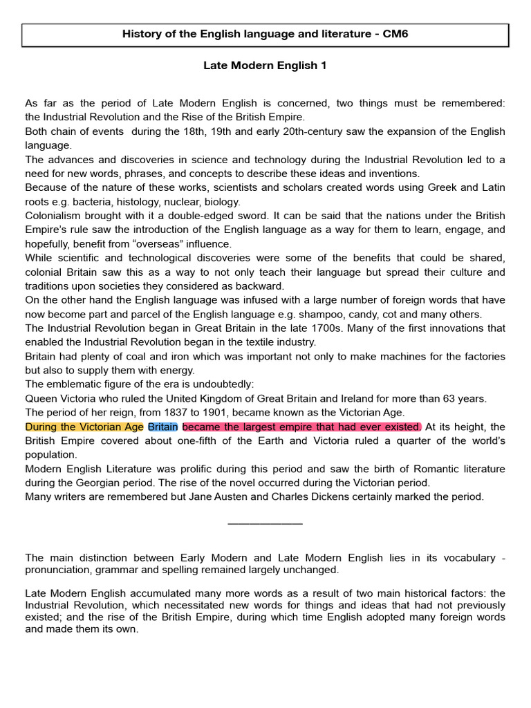 Evolution of Late Modern English | PDF | Victorian Literature