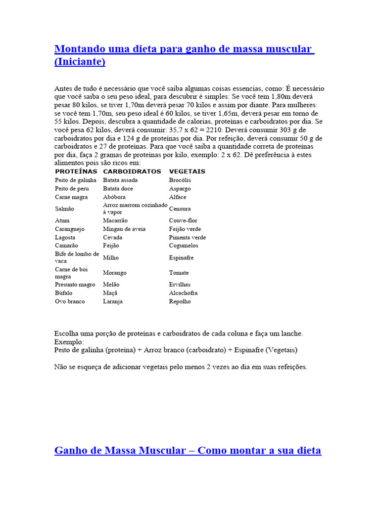 Montando Uma Dieta Para Ganho De Massa Muscular Pdf Gordura Alimentos