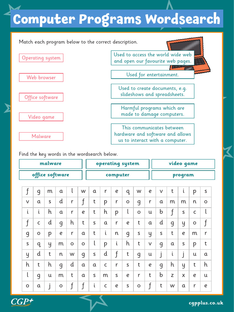 Computer Programs Wordsearch (Years 3-4) Full Colour - CO2WAT2858 | PDF ...
