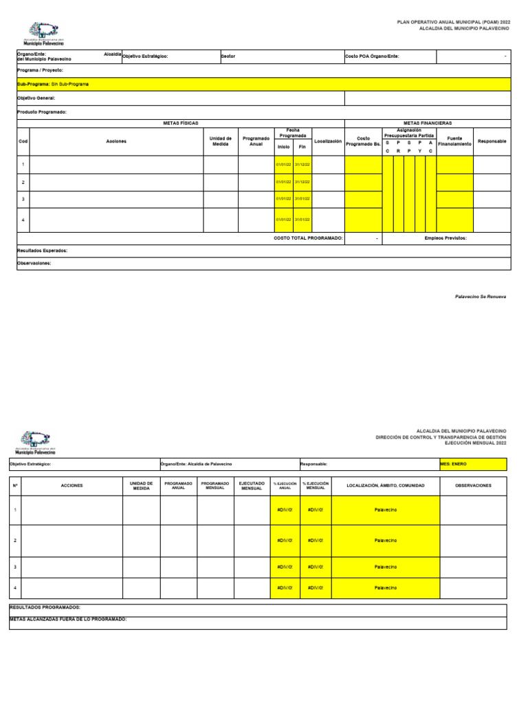 POAM 2022 Palavecino: Metas y Ejecución | PDF | Gobierno local