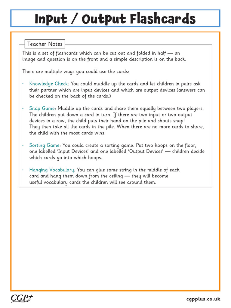 InputOutput Flashcards (Years 3-4) Full Colour - CO2WAC702 | PDF ...