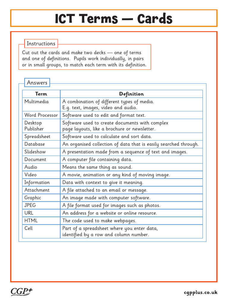 ICT Terms Cards (Years 3-4) Full Colour - CO2WAE79 | Download Free PDF ...
