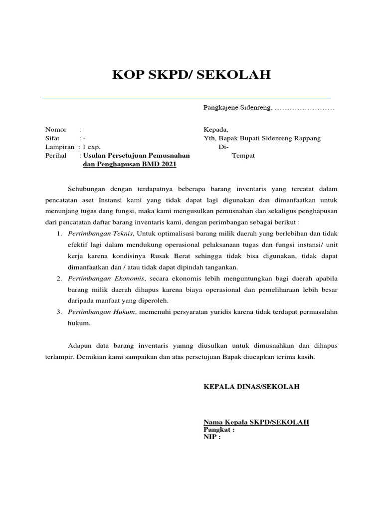 Contoh Surat Usul Persetujuan Pemusnahan | PDF