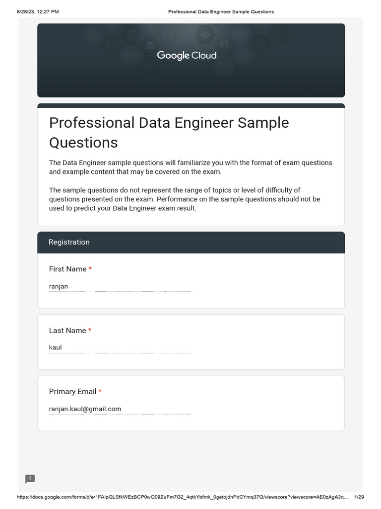 Professional Data Engineer Sample Questions | Download Free PDF | Databases | Cloud Computing