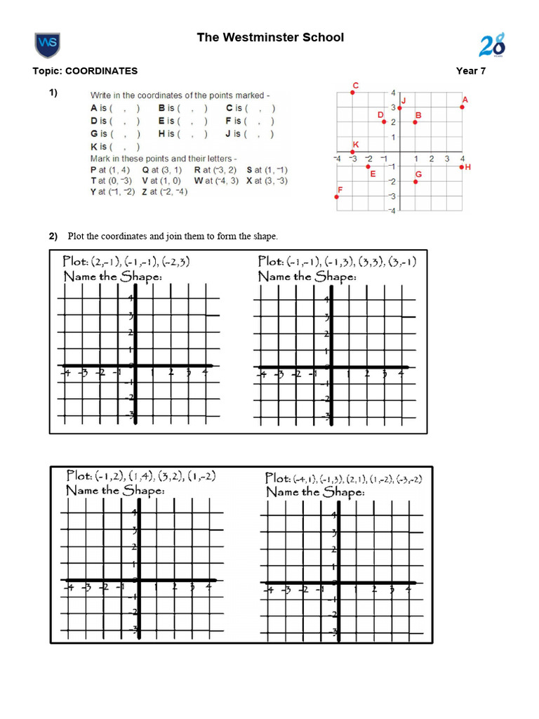 Year 7 - Coordinates - WS | PDF
