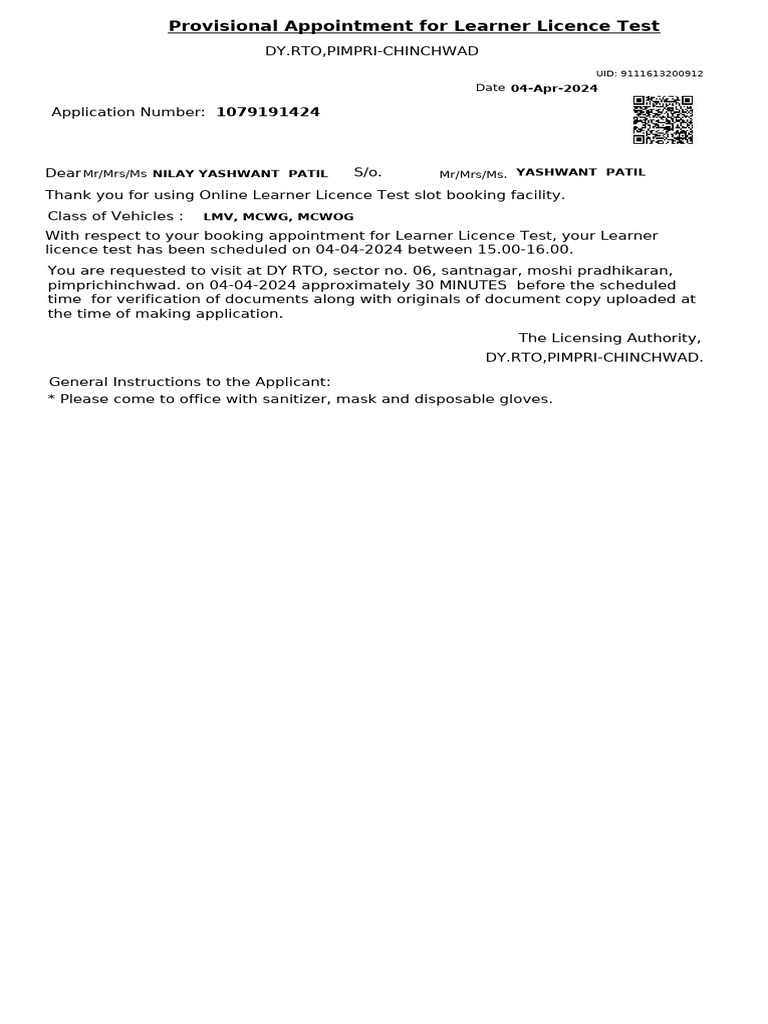 Provisional Appointment For Learner Licence Test | PDF | Career ...