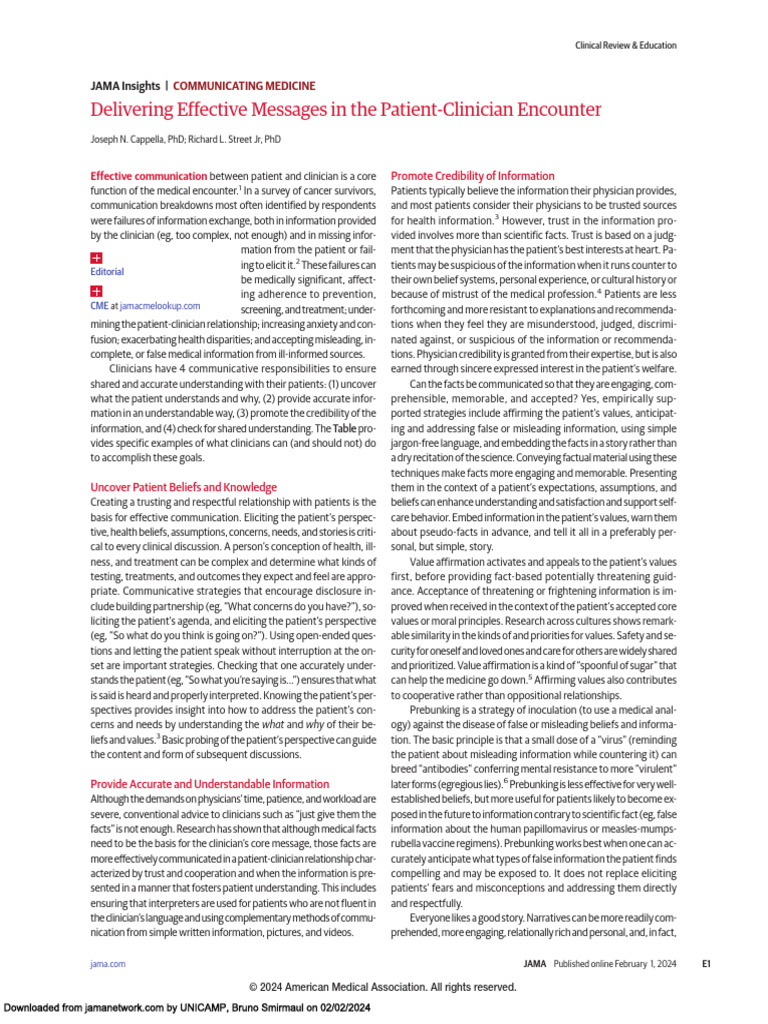 Delivering Effective Messages in The Patient-Clinician Encounter ...
