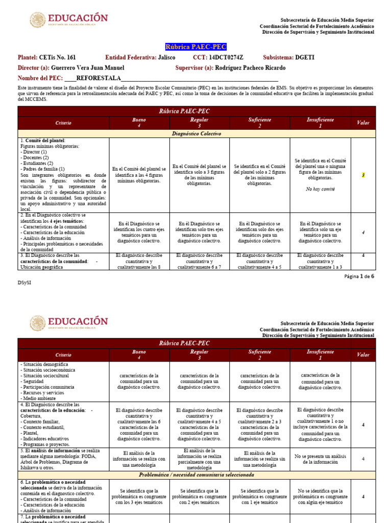 Rúbrica PAEC-PEC para CETis 161 | PDF | Evaluación