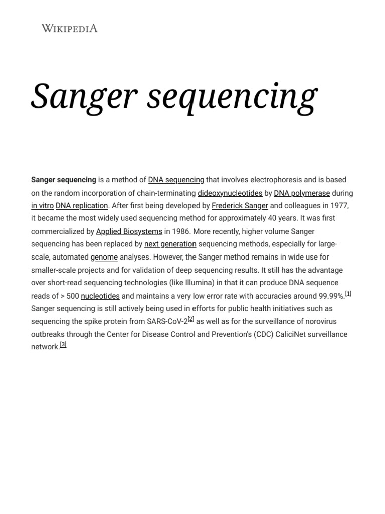 Sanger Sequencing - Wikipedia | PDF | Dna Sequencing | Scientific ...