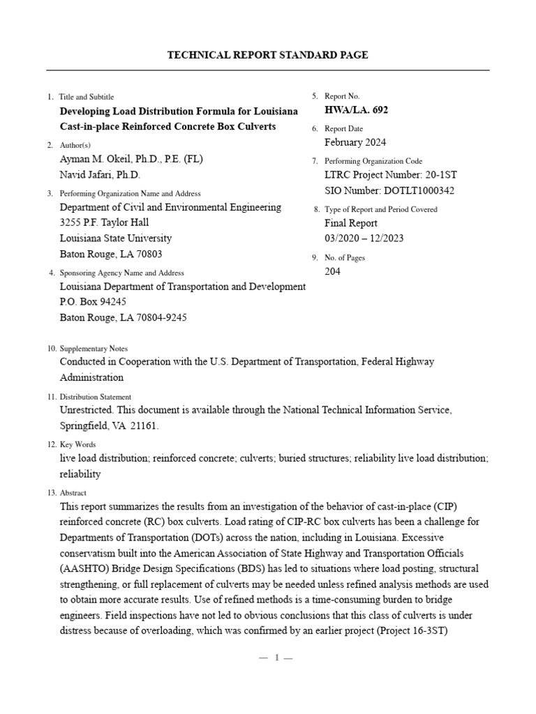 Final Report 692 Developing Load Distribution Formula For Louisiana ...