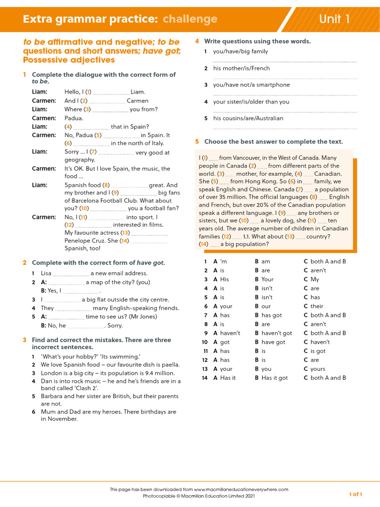 Gateway A1+ - Extra Grammar Practice | PDF | Linguistics
