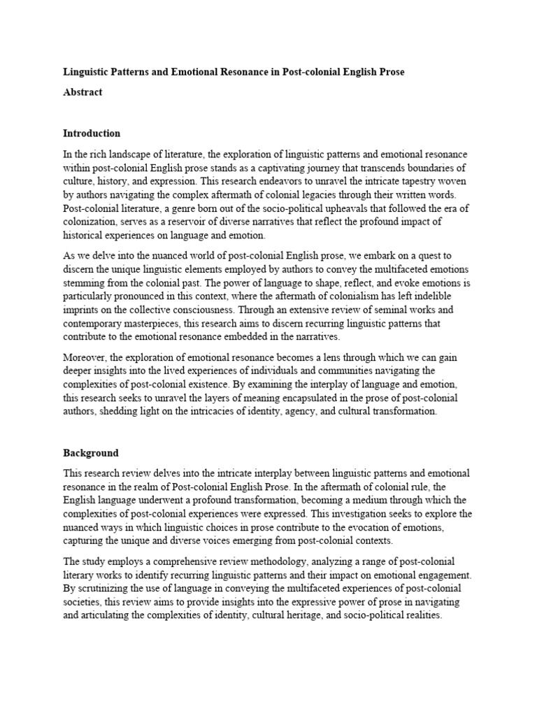 Linguistic Patterns in Post-colonial Prose | PDF | Postcolonialism ...