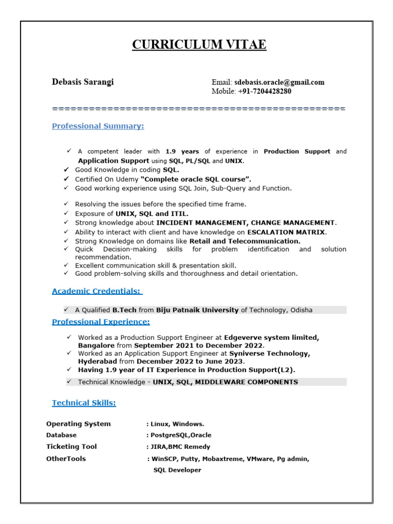Debasish Cv | Download Free PDF | Sql | Postgre Sql