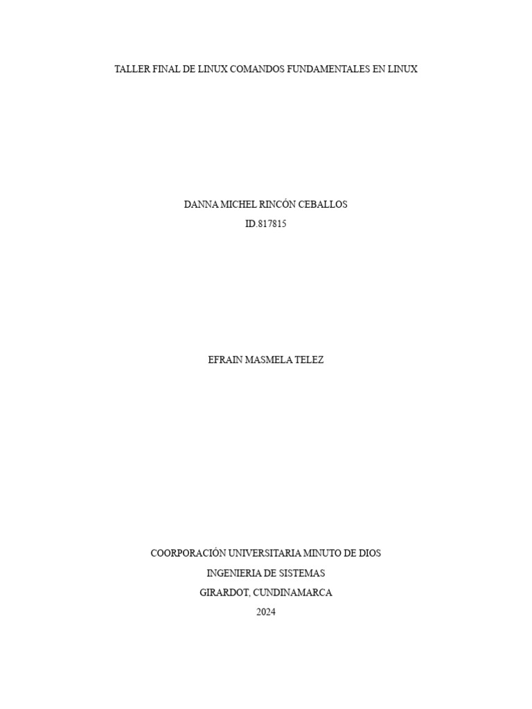 TALLER FINAL DE LINUX COMANDOS FUNDAMENTALES EN LINUXdanna Rincon | PDF | Archivo de computadora ...