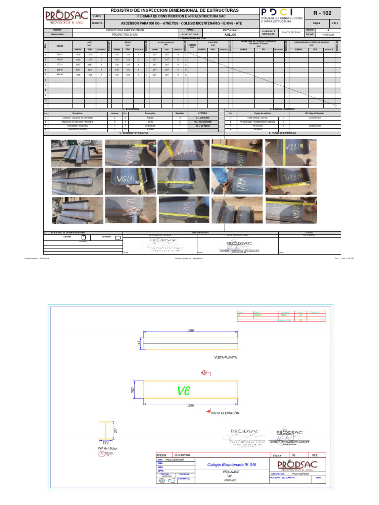 R- 102 - Registro de inspeccion Dimensional de estructuras V6-V7-V10 ...